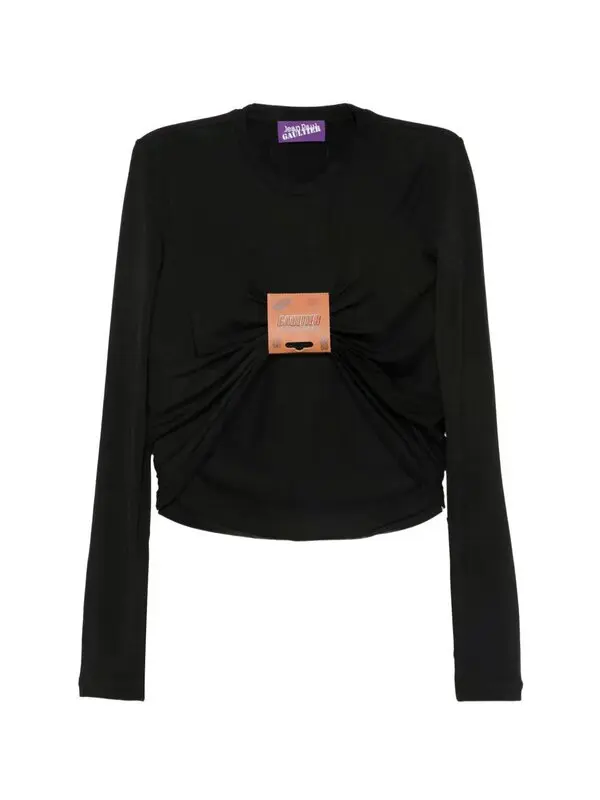 JEAN PAUL GAULTIER Gathered Logo-patch Top - Black