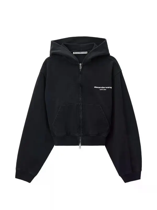 Alexander Wang Zip-up Hoodie W/ Logo Print - Black