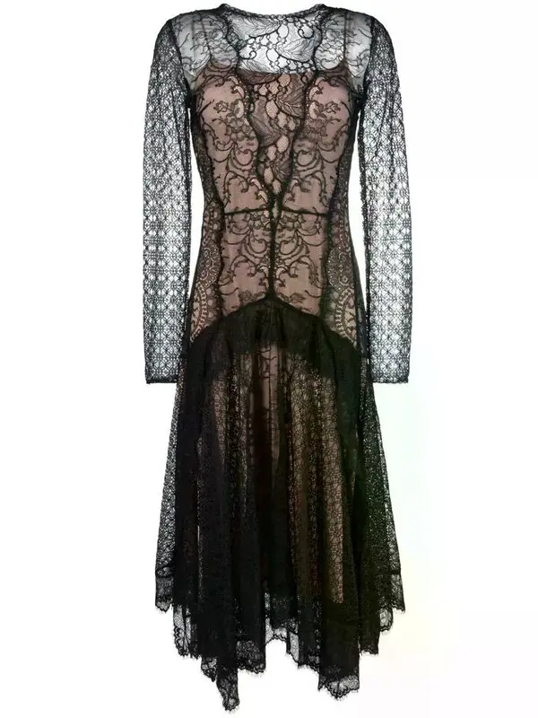 Alberta Ferretti Floral-lace Ruffled Midi Dress - Black