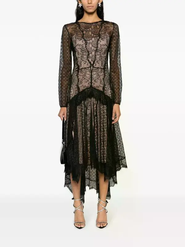 Alberta Ferretti Lace Ruffled Midi Dress
