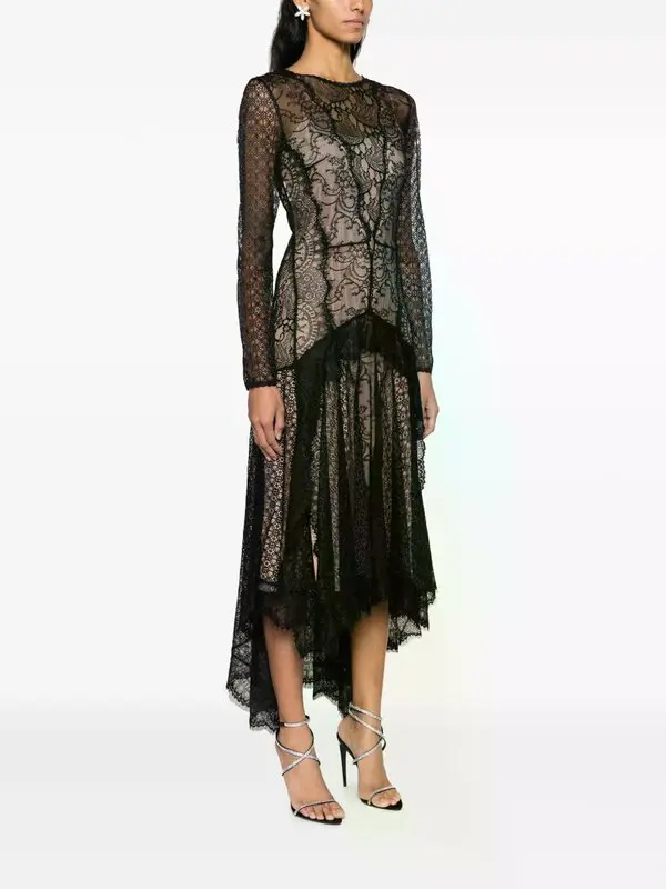 Alberta Ferretti Lace Ruffled Midi Dress