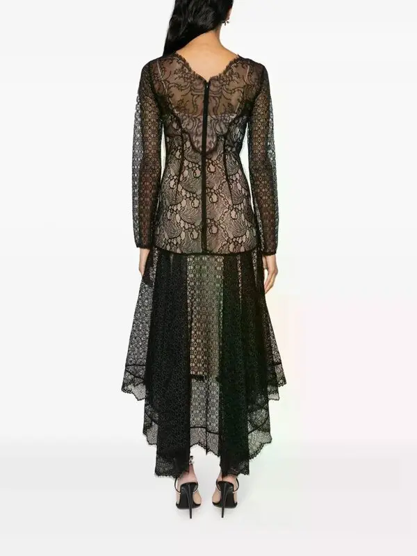Alberta Ferretti Lace Ruffled Midi Dress