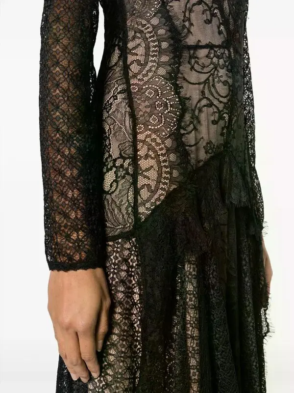 Alberta Ferretti Lace Ruffled Midi Dress