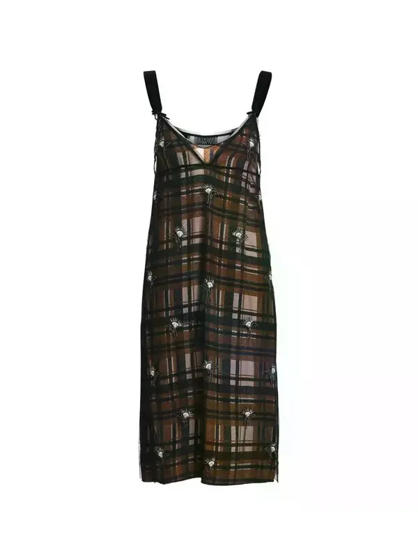 Essentiel Antwerp Checked Floral Embellished Midi Dress - Brown