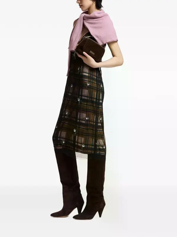 Essentiel Antwerp Checked Floral Embellished Midi Dress