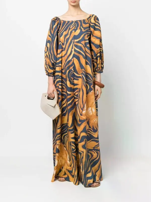 Alberta Ferretti Swirl Print Full-length Dress - Black