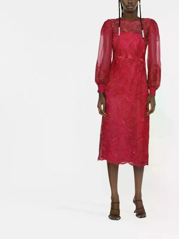 Alberta Ferretti Lace-overlay Midi Dress
