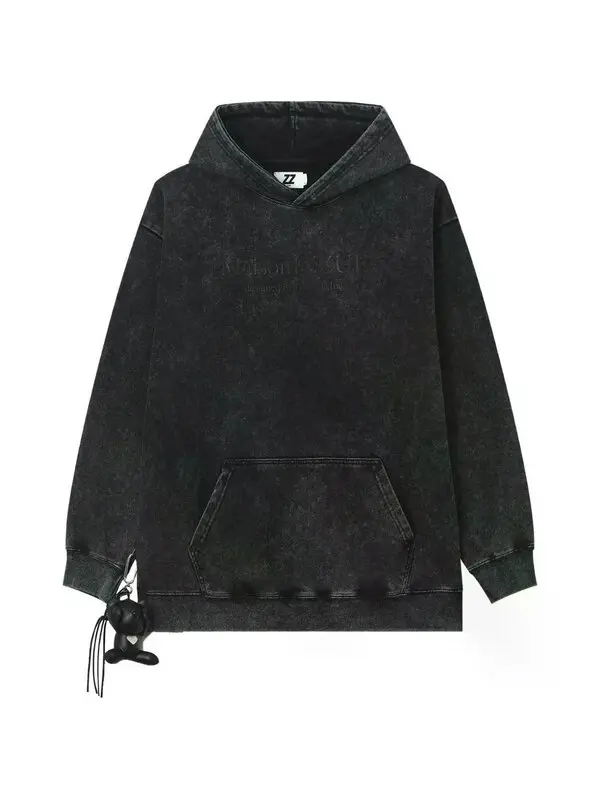 Izzue Acid-wash Logo-embroidered Hoodie - Black