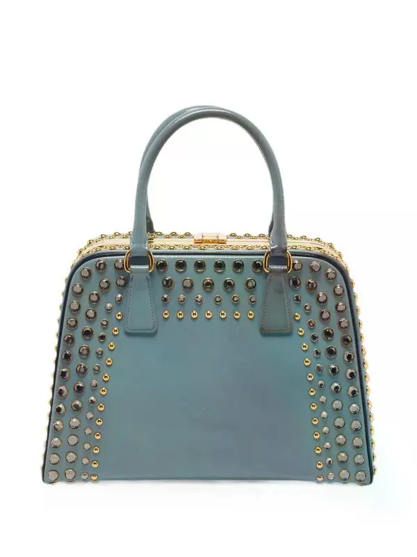 Prada Pyramid Frame Crystal-embellished Tote Bag - Blue