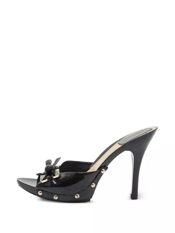 Dior Patent Leather Bow Detail Stiletto Sandals - Black