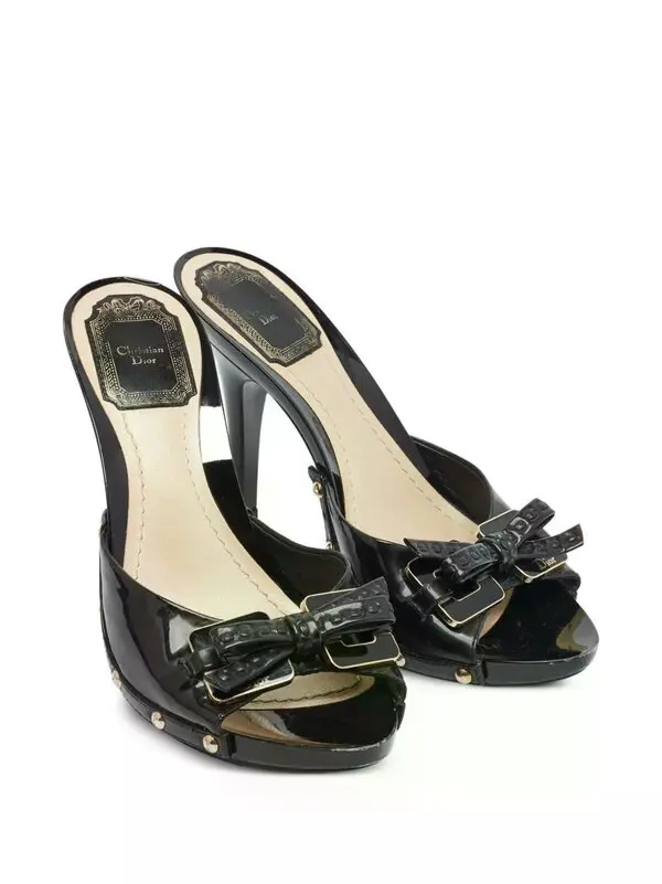Dior Patent Leather Bow Detail Stiletto Sandals