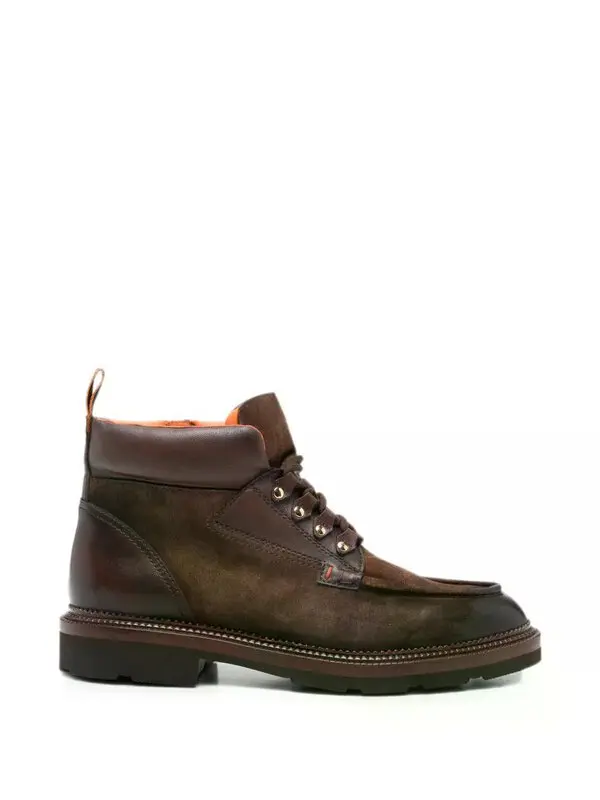 Santoni Lace-up Panelled Boots - Brown
