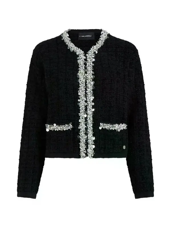 Karl Lagerfeld Faux-pearl Knitted Cardigan - Black