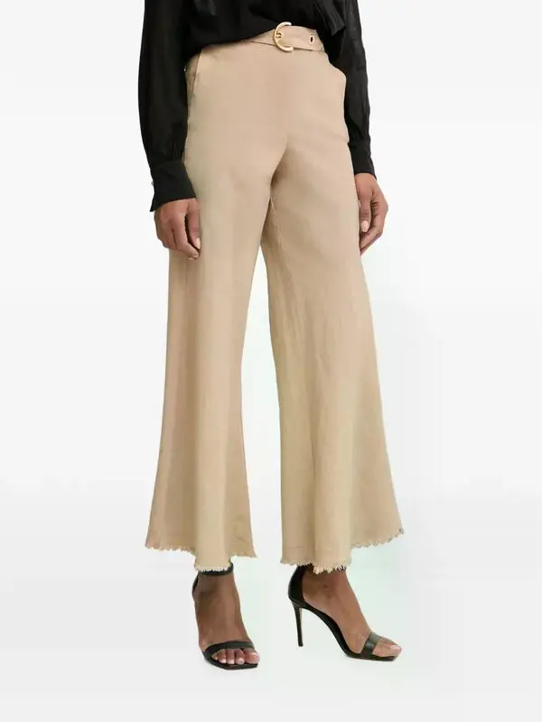 Pinko Belted Frayed-hem Trousers - Neutrals