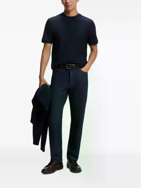 BOSS Geometric-jacquard T-shirt In Cotton - Blue