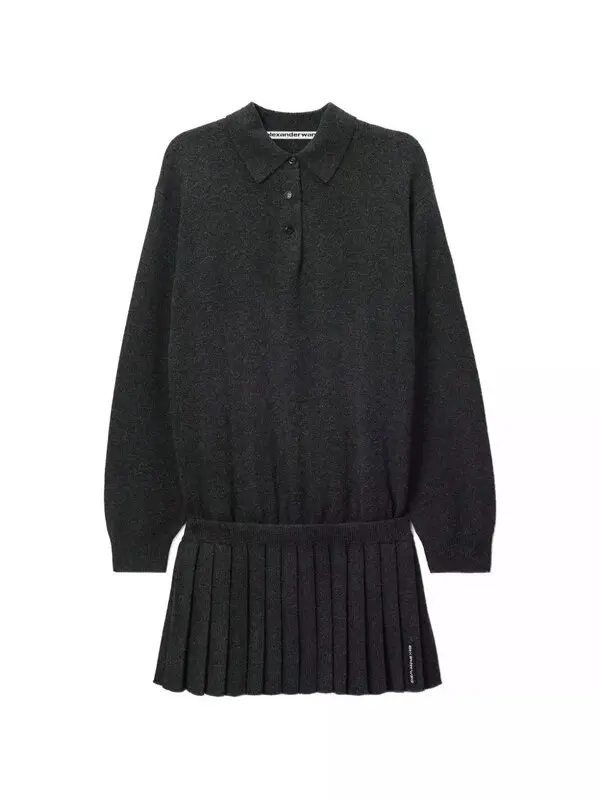 Alexander Wang Long-sleeve Polo Dress With Heat-pressed Skirt - Grey