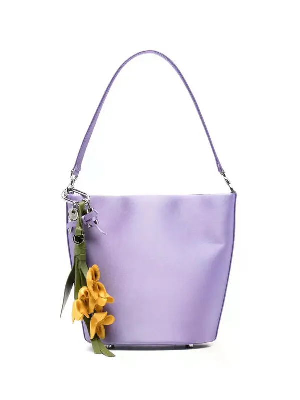 SELF-PORTRAIT Floral Charm Satin Tote Bag - Purple