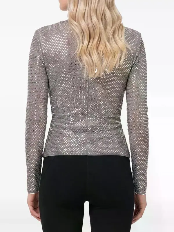 SELF-PORTRAIT Grey Rhinestone Mesh Wrap Top