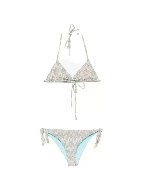 IU RITA MENNOIA Zigzag-knit Triangle Bikini - Blue