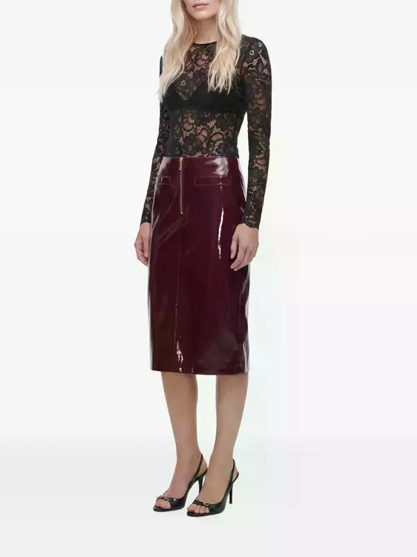 SELF-PORTRAIT Purple Faux Leather Skirt - Red