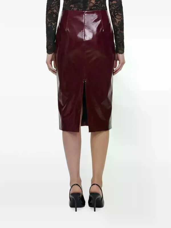 SELF-PORTRAIT Faux Leather Midi Skirt With Exposed Zip Detailing
