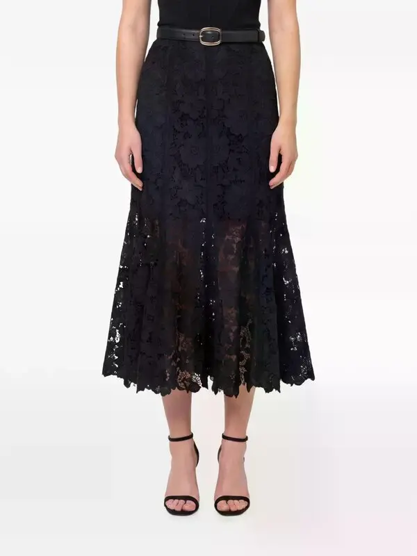 SELF-PORTRAIT Lace Midi Skirt - Black