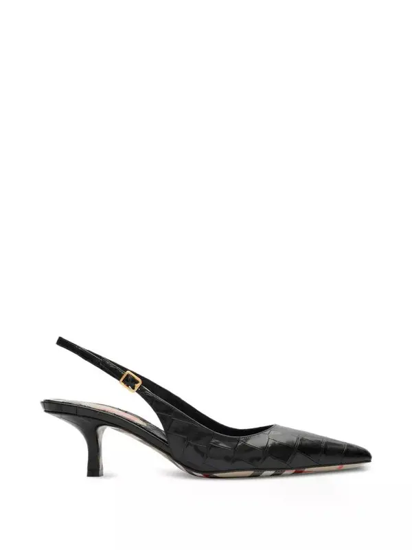 Burberry Crocodile-effect Leather Dame Slingback Pumps - Black