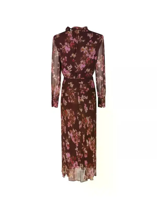 NISSA Floral Printed Viscose Dress - Brown