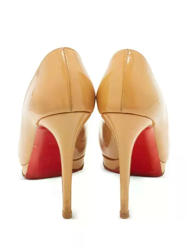 CHRISTIAN LOUBOUTIN Beige Patent Almond Toe Platform Stiletto Pumps