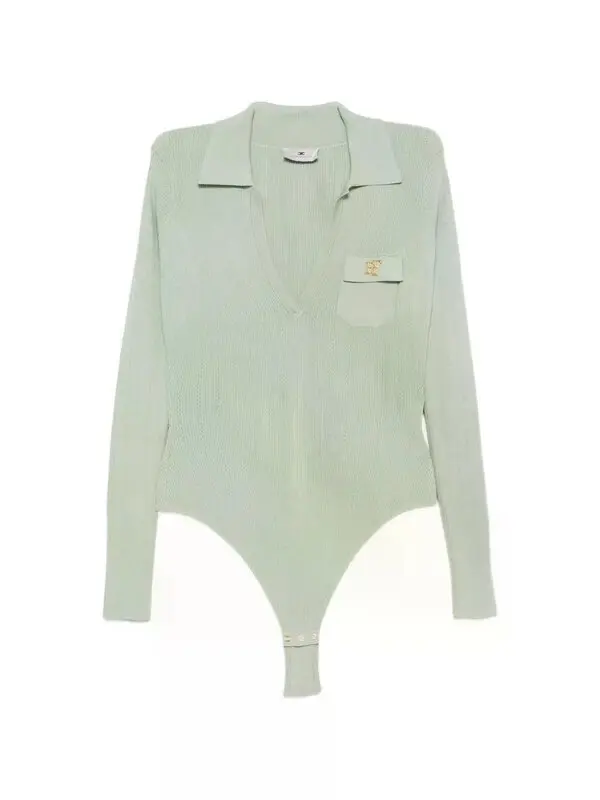 Elisabetta Franchi Ribbed Knit Long Sleeve Bodysuit - Green