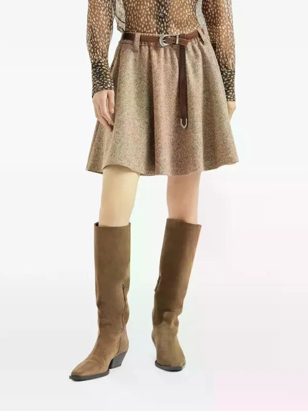 Brunello Cucinelli Virgin Wool Donegal Mini Circle Skirt With Monili