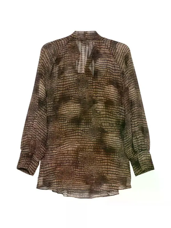 Marina Rinaldi Tapioca Crocodile-effect Pussy-bow Blouse