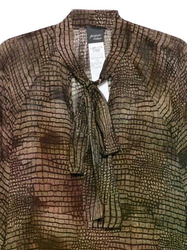 Marina Rinaldi Tapioca Crocodile-effect Pussy-bow Blouse