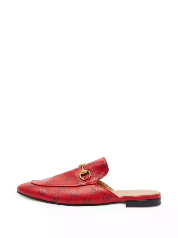 Gucci Princetown Skull Print Leather Mules - Red