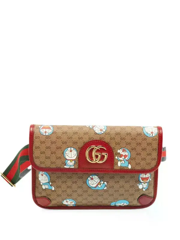 Gucci X Doraemon Gg-pattern Belt Bag - Brown
