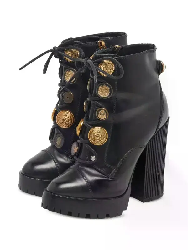 Dolce & Gabbana Leather Logo Button Lace-up Boots - Black