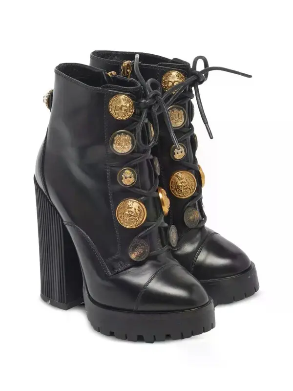 Dolce & Gabbana Leather Logo Button Lace-up Boots