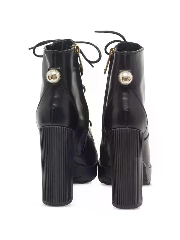 Dolce & Gabbana Leather Logo Button Lace-up Boots