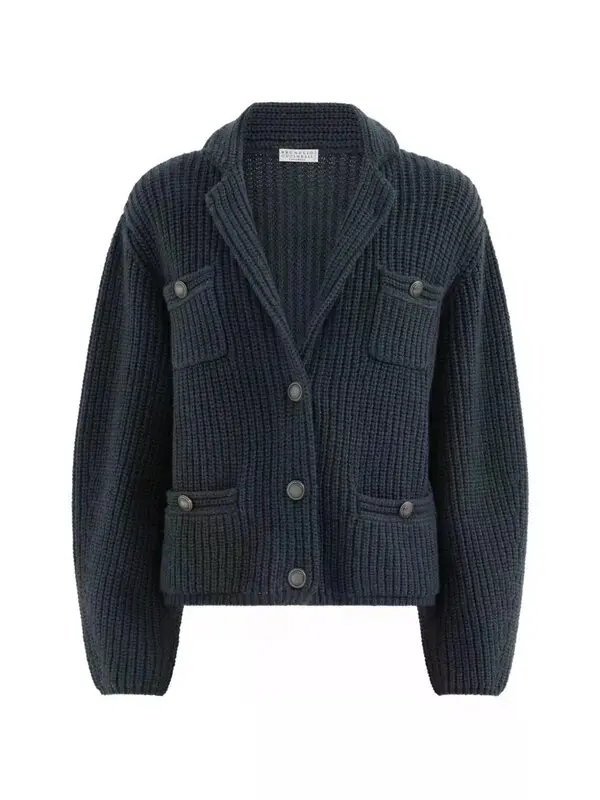 Brunello Cucinelli Cashmere Feather Yarn English Rib Cardigan - Blue