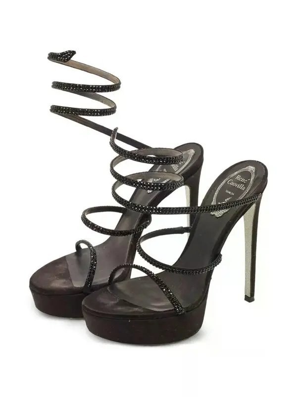 Rene Caovilla Satin Crystal Embellished Spiral Sandals - Black