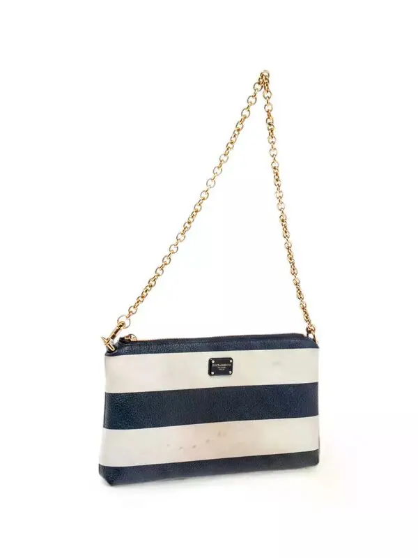 Dolce & Gabbana Striped Calf Leather Pouch - Blue