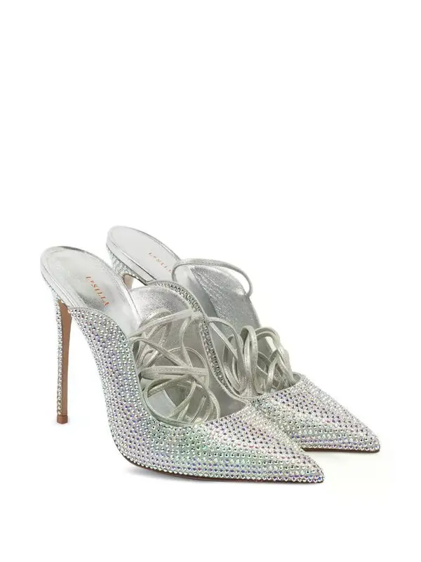LE SILLA Crystal-embellished Ankle-wrap Stiletto Pumps - Silver