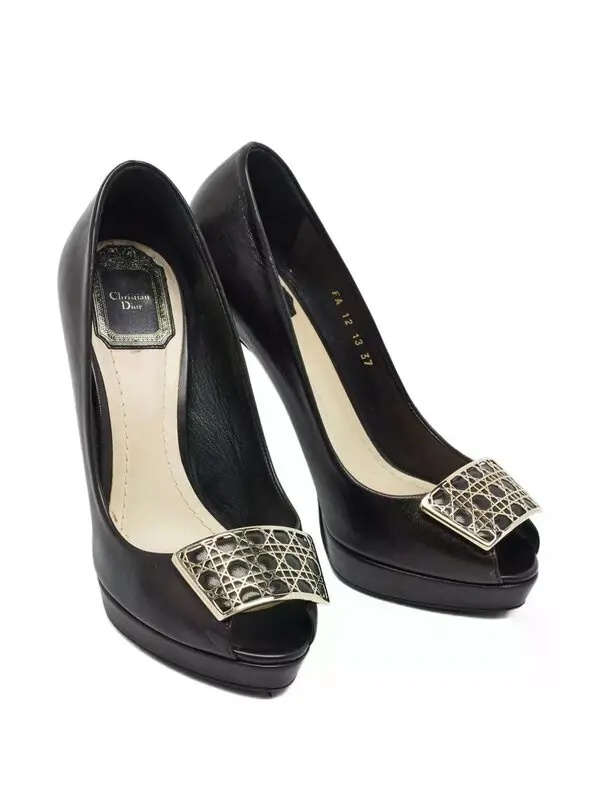 Dior Cannage Plaque Open Toe Platform Stiletto Pumps