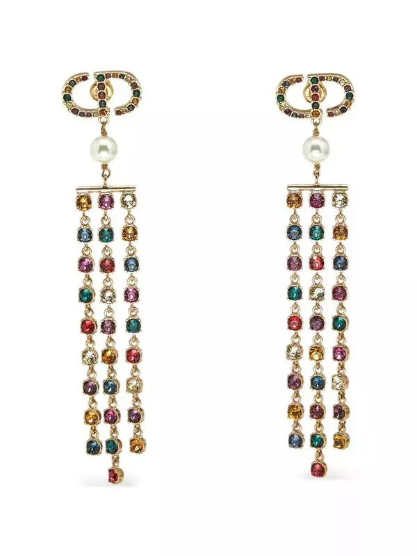 Dior Tone Crystal And Faux Pearl Fringe Drop Earrings - Gold