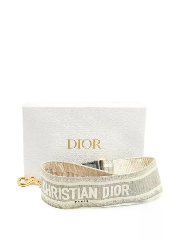 Dior Embroidered Shoulder Strap With Leather Trim - Grey