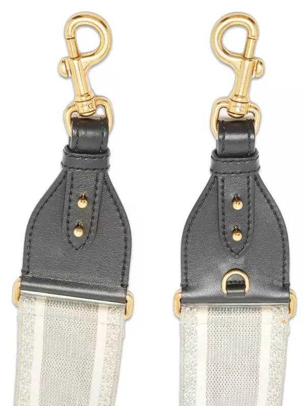 Dior Embroidered Shoulder Strap With Leather Trim - Grey