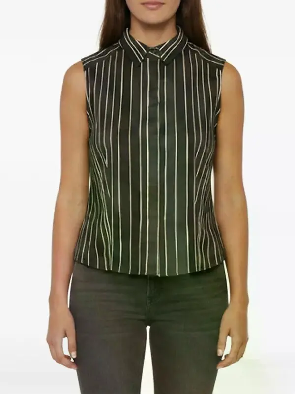Alice + Olivia Lea Striped Sleeveless Cropped Shirt - Black