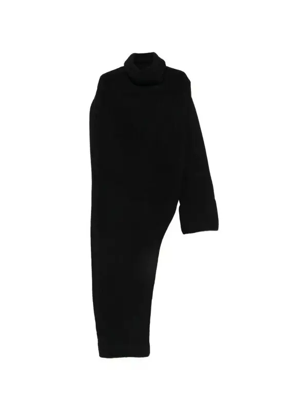 THELATEST Asymmetrical Merino Rib Knit Mid Dress - Black