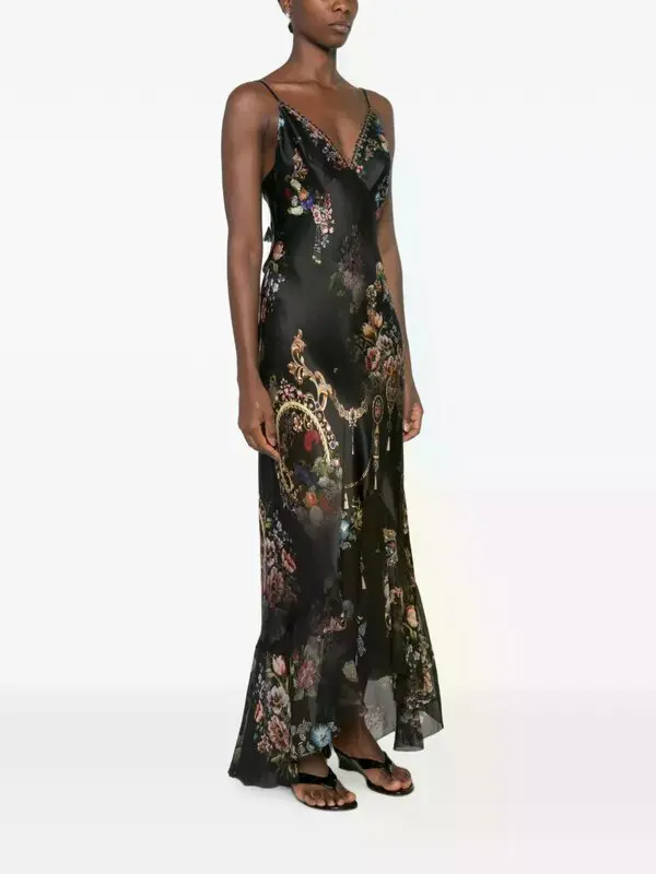 Camilla Floral-print Embellished Asymmetric Maxi Dress