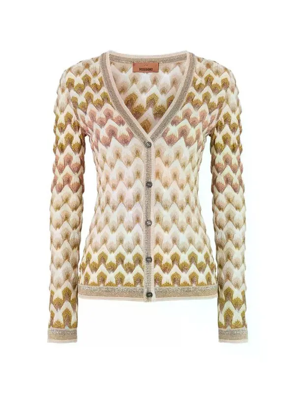 Missoni Slim Viscose Lamé Cardigan With Lace Motif - Neutrals